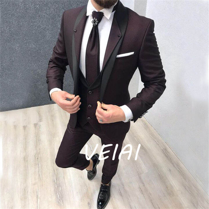 Royal Blue Formal Men Suits Slim Fit 3 Piece Wedding Tuxedo for Groom ...