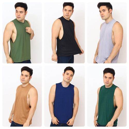Muscle Tee/Tank Top Gym Sando Plain Open Side Shirt Gym Muscle Drop Arm ...