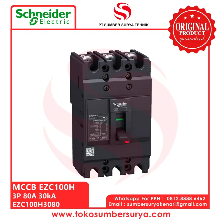MCCB EZC100H 3P 80A 30kA Saklar Listrik ON OFF EZC100H3080 SNI Asli Ori EasyPact Schneider ...