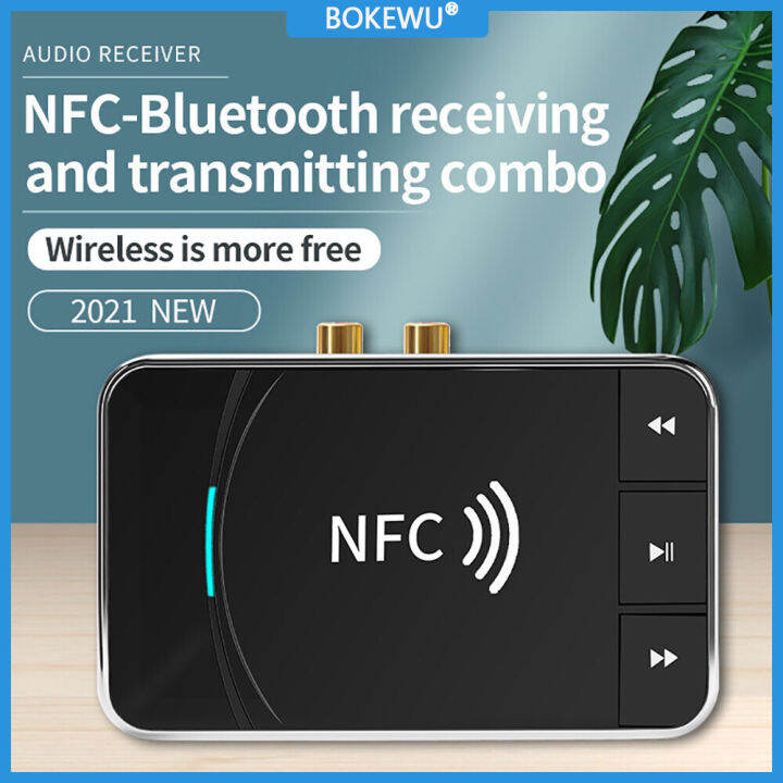BOKEWU NFC Bluetooth 5.0 Audio Receiver Transmitter 3.5mm AUX RCA Jack USB Smart Playback Stereo ...