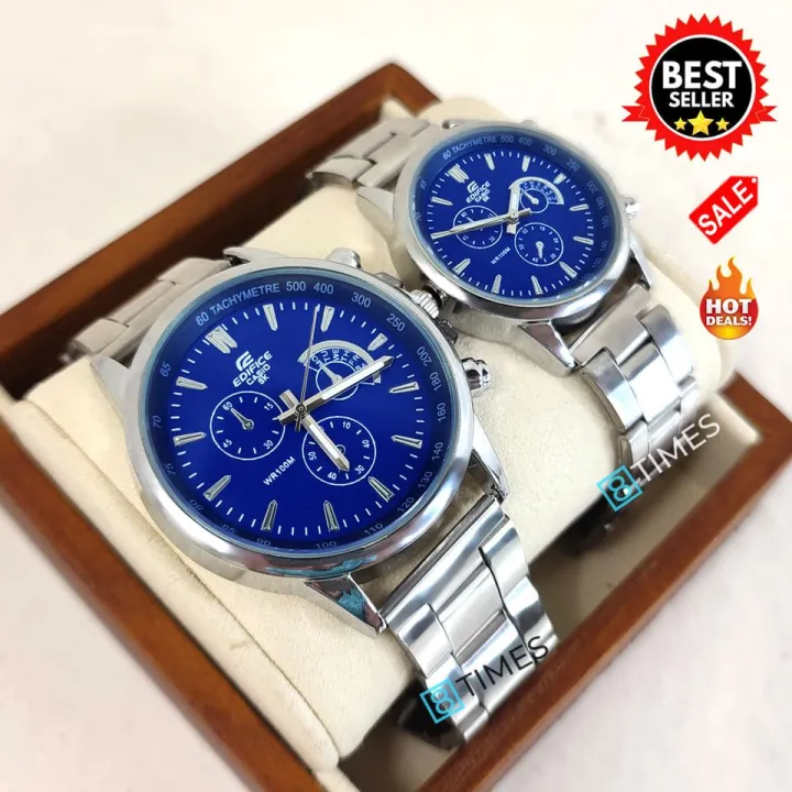 Casio Edifice Silver Blue Dial With Date Tri Chrono Stainless Steel ...