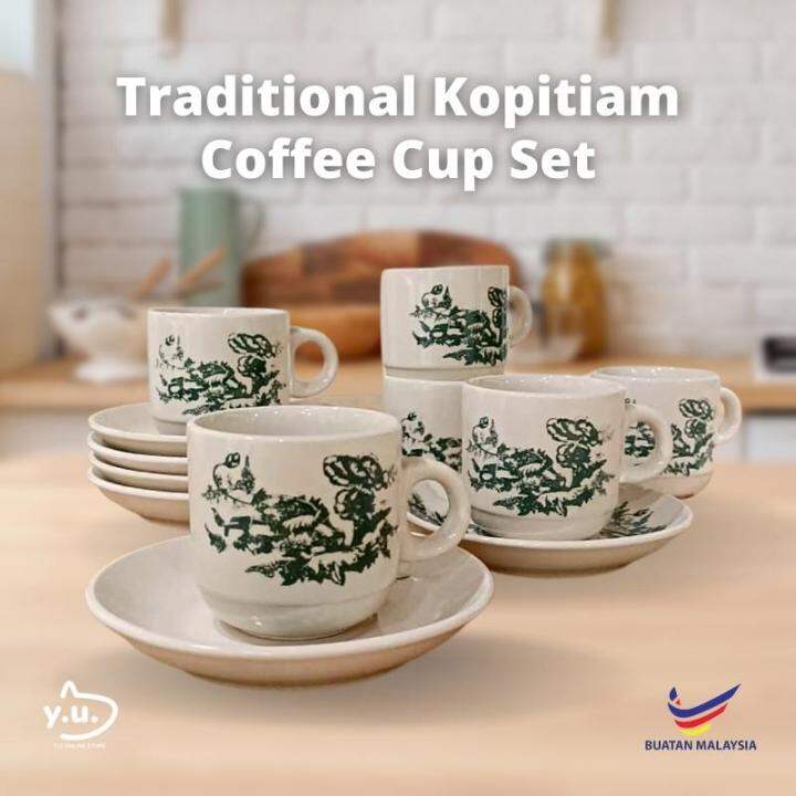 YU Ready Stock Traditional Chinese Floral Coffee Kopi Cup & Saucer sets (12pcs) Set Cawan ...