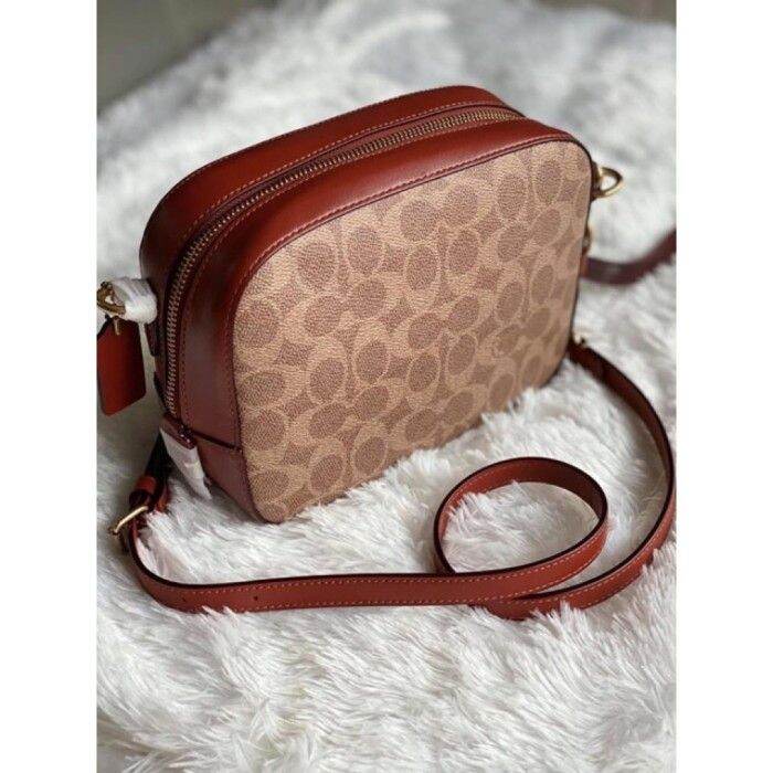 COACH Camera Bag In Signature Canvas Brown Tan Rust | Lazada Indonesia