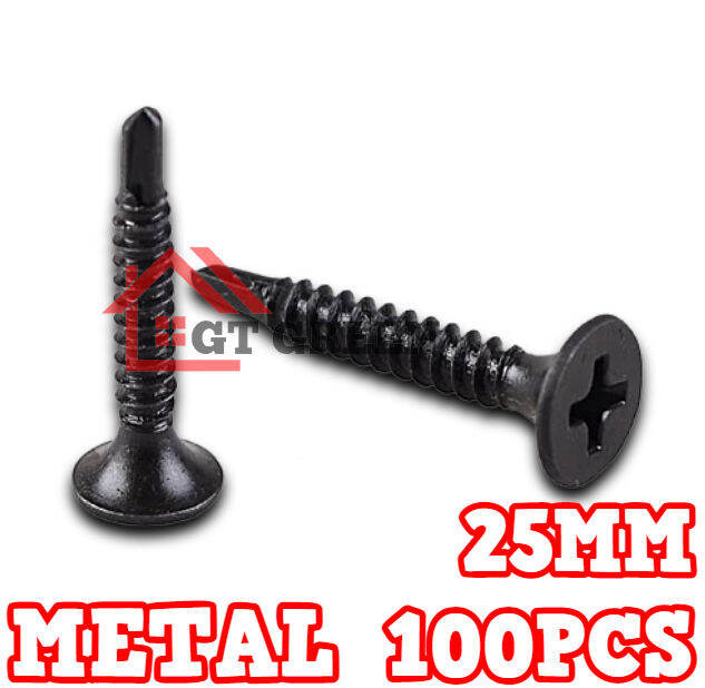 100PCS (1" INCH/25MM) BLACK SCREW FOR METAL/STEEL Gypsum Drywall Screw ...