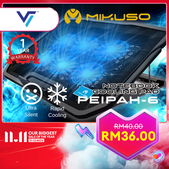 MIKUSO Peipah 6 LED Fan Cooler Pad 10-18" Gaming Strong Wind Fast Cool | Laptop Stand Cooling ...