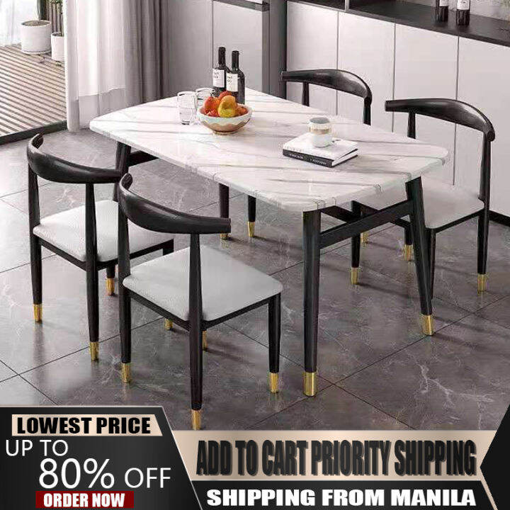 1 Table, 4 Chairs, Household Dining Table Set, Rectangular Combination ...