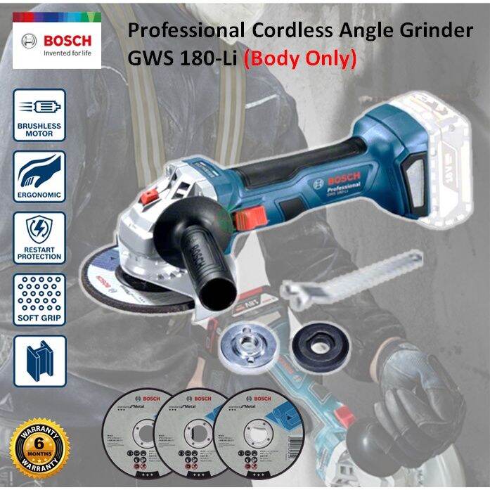 Bosch GWS 180-LI Professional Cordless Angle Grinder (Brushless Motor ...