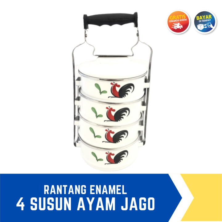 Rantang Susun Enamel Jumbo Susun 4 Ayam Jago Jadul Diameter 14 cm Tahan ...