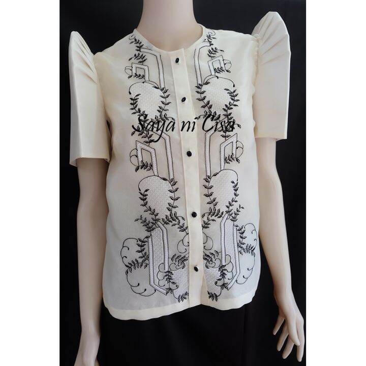 Lady Barong Mestiza Sleeves-Beige-Black Embroidery | Lazada PH