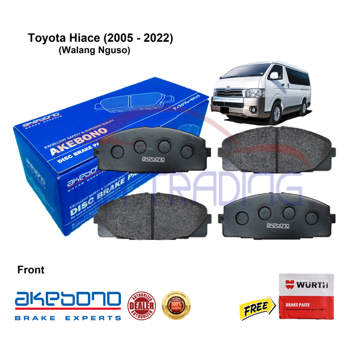 Genuine Akebono Front Brake Pads for Toyota Hiace (2005 - 2022) Walang Nguso with free WURTH ...