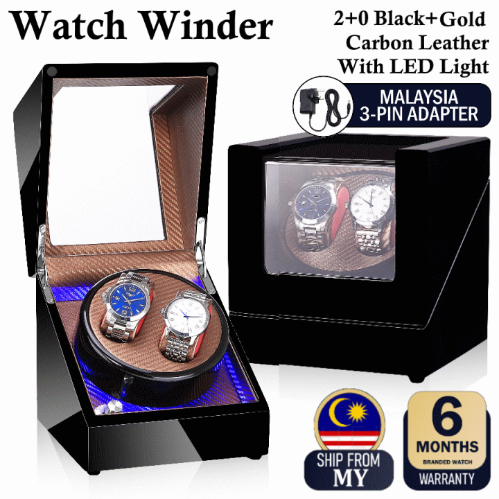 Premium Auto Watch Winder Automatic Rotate Watch Box 2 + 0 Black ...
