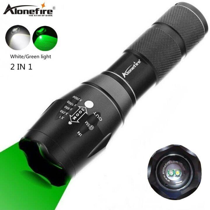 Alonefire G700-WG LED Flashlight XPE 2 in1 White+Green Light Zoom Ultra Bright Torch 1000 Lumens ...