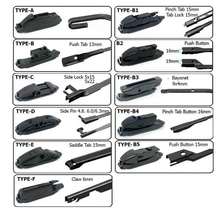 Front Wiper Arm Adaptor (Type A B B1 B2 B3 B4 B5 C D E F) 1 Pair (2pcs ...