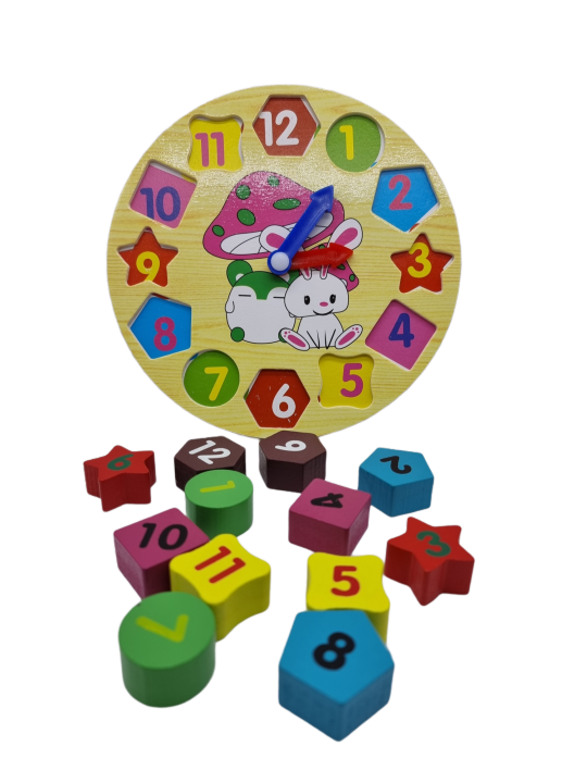 Wooden Sorting Clock Toy Shape Puzzle Wooden Clock Numbers Stacking ...
