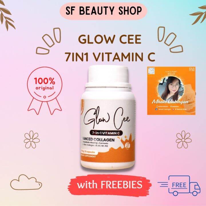 Authentic GLOW CEE 7in1 Vitamin C with Collagen/30 CAPSULES/ 60CAPSULES ...
