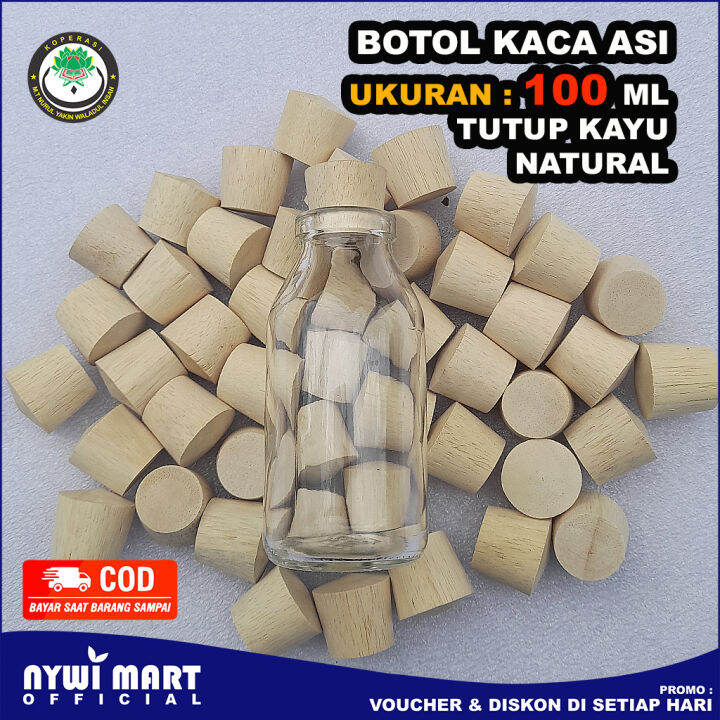 ( TERMURAH ) Botol ASI Kaca 100ml Tutup Kayu Natural / Botol Bayi ...
