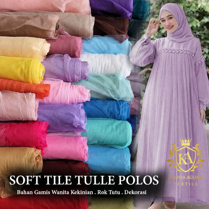 Kain TILE HALUS POLOS per 0,5m x 1.7m Soft Tille Warna Biru Frozen ...