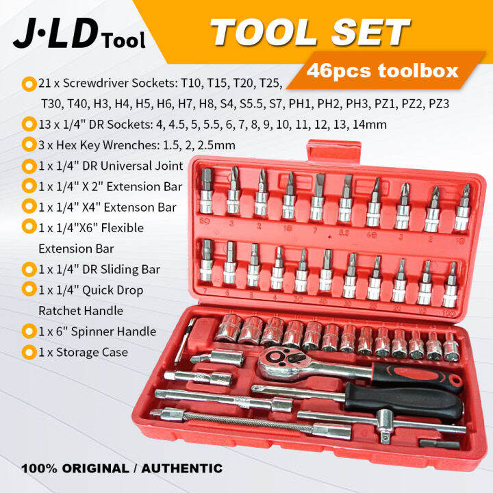 JLD Tool Sets 46pcs tools set with box 1/4 inch Drive Socket Set ...