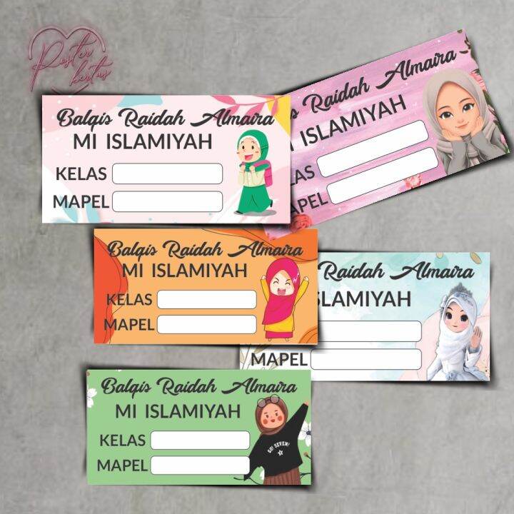 Sticker Stiker label buku pelajaran Custom Nama Sekolah Tema Cewek ...