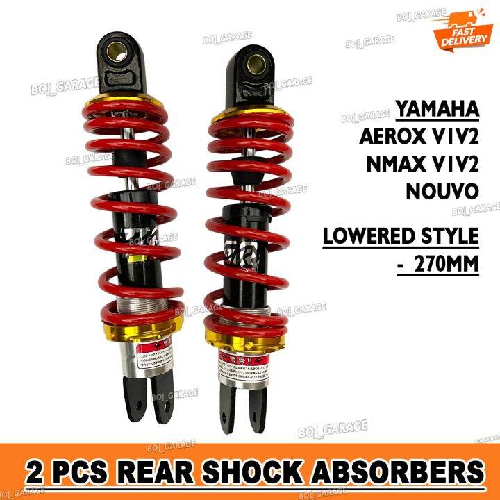 2 PCS SET REAR RED SHOCK 270MM LOWERED STYLE AEROX V1 V2 NMAX V1 V2 ...