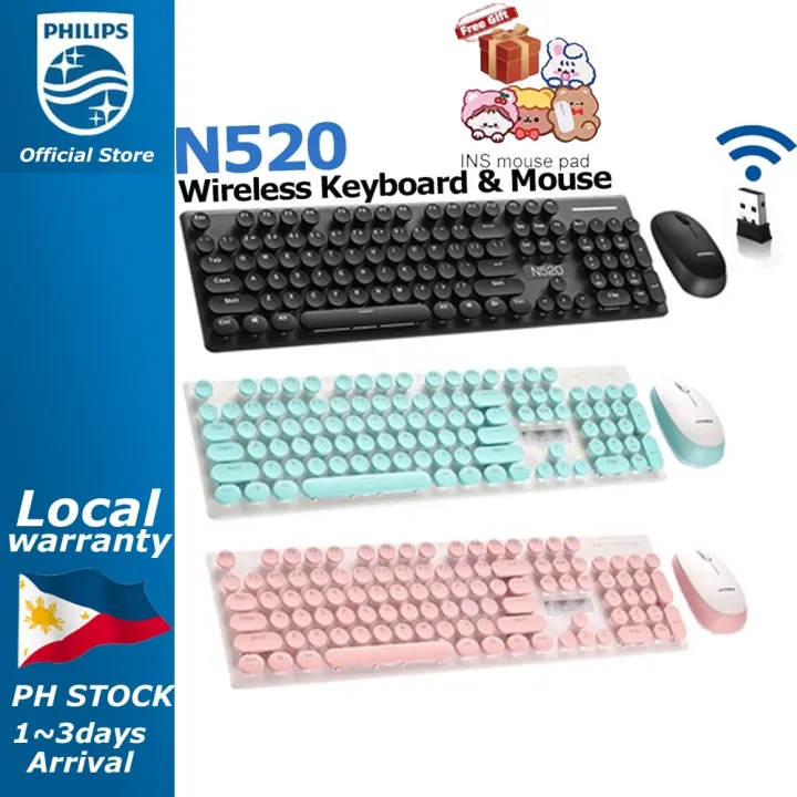 Philips N520C354 NEW wireless keyboard and mouse set typewriter design ...