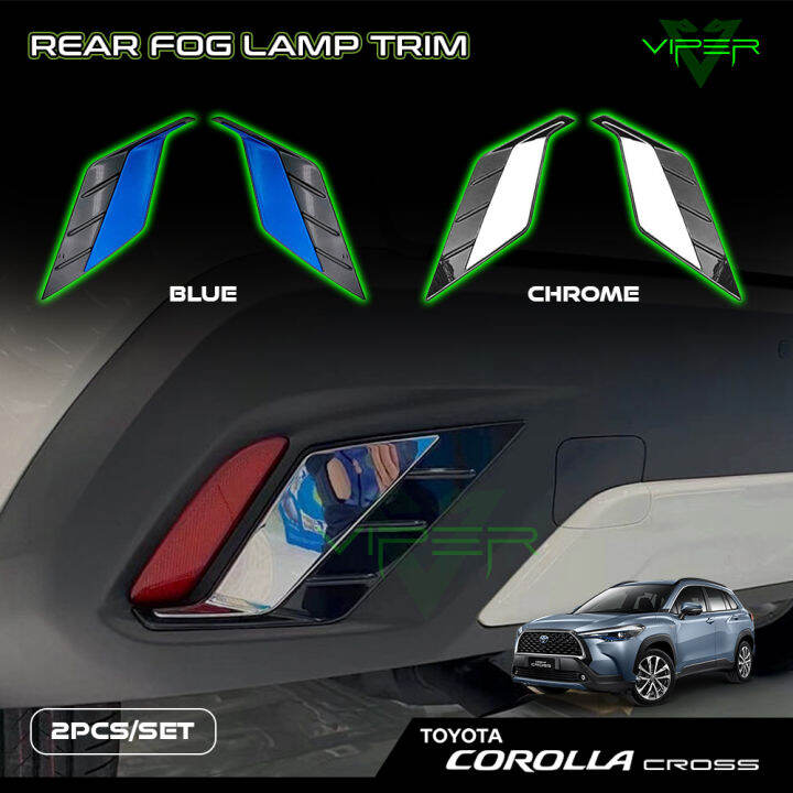 Toyota Corolla Cross CHROME BLUE Rear Bumper Fog Lamp Grille Frame Trim ...
