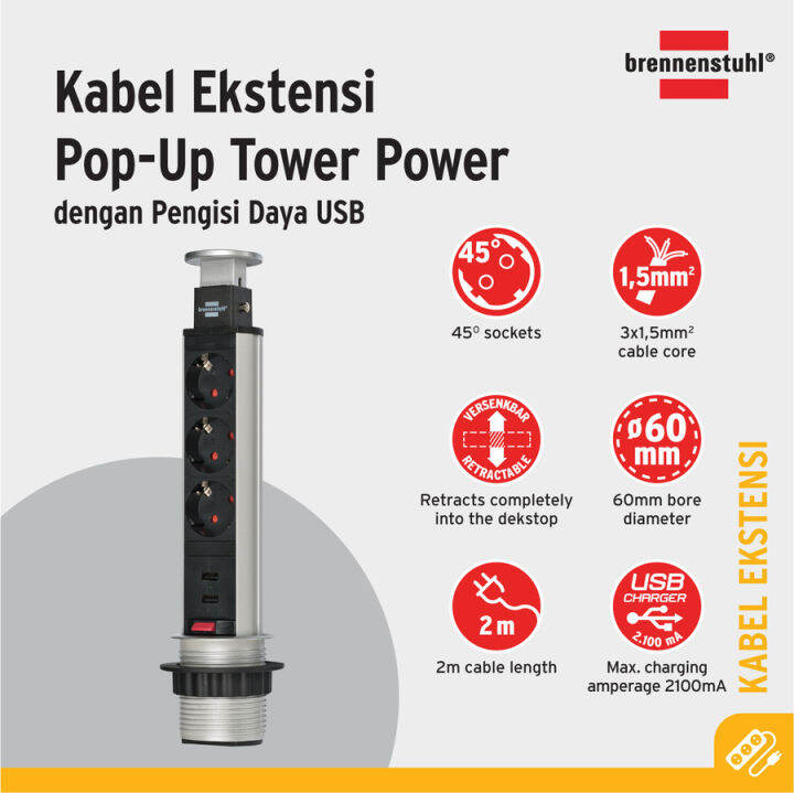 Brennenstuhl Pop Up Tower Power / Stop Kontak / Terminal Listrik ...