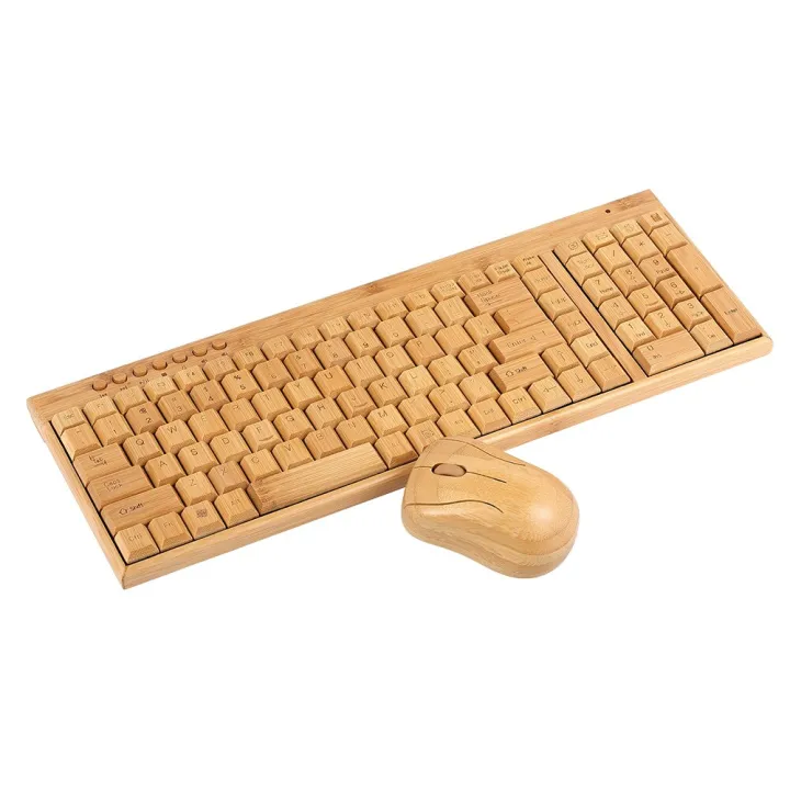 Keyboard dan Mouse Bambu Nirkabel 2.4G, Tetikus Kombo Keyboard Komputer ...