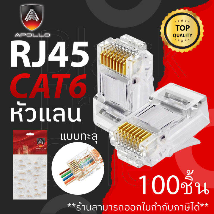 Apollo หัวแลน LAN RJ45 CAT6 แบบทะลุ รุ่น AJC-04 ถุง100ชิ้น สำหรับเข้า ...