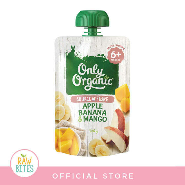 Only Organic Baby Food Apple, Banana & Mango Puree 120g (6+ mos) (No ...