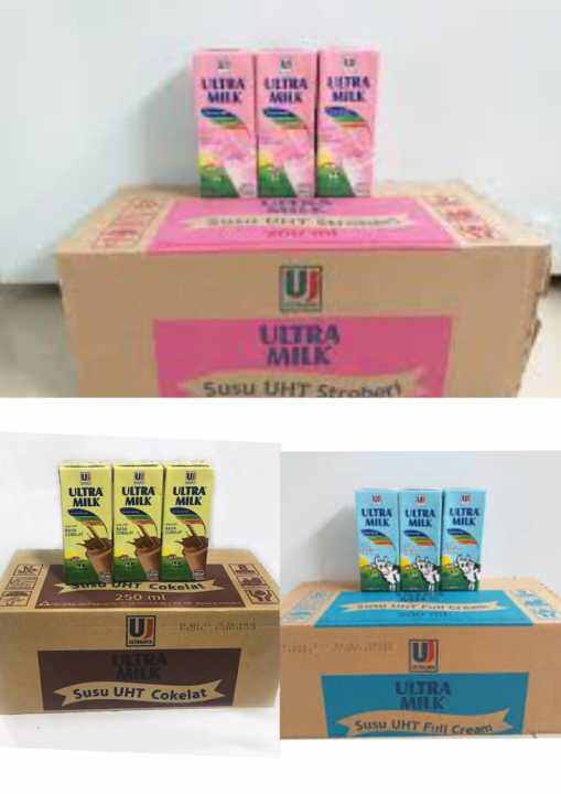 Ultra Susu UHT 200ml Variant Full Cream, Coklat, Strawberry ( 24pcs x ...
