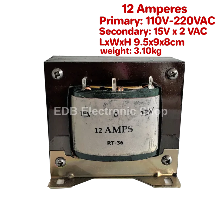 12A 15V Transformer Primary: 110-220VAC Secondary: 15VAC x 2 Center Tap ...