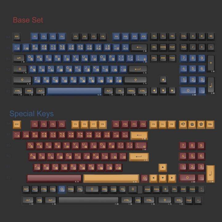 Akko Red & Blue Samurai 226-Key ASA Profile PBT Double-Shot Full Keycap ...