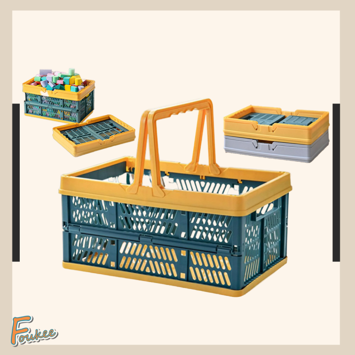 Collapsible Plastic Folding Crate Storage Box Basket Utility Desktop ...