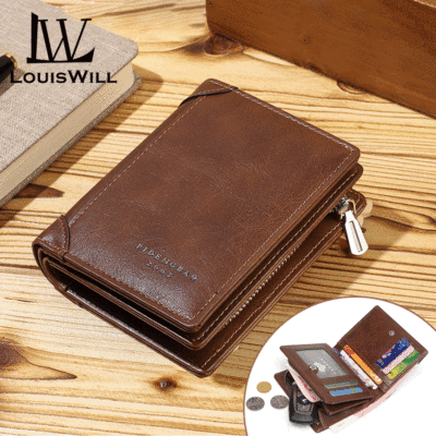 LouisWill lelaki Vintage Wallet PU Wallet pendek Multi Card Zipper ...