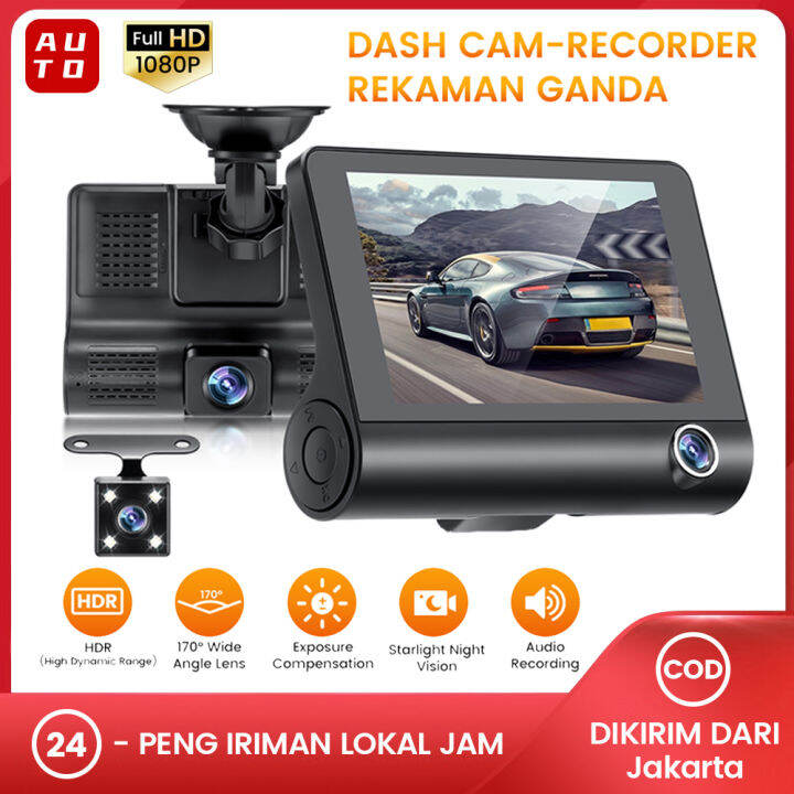 Dashcam 3-Channel 1080p+720p+720p Depan di dalam Kamera DVR Mobil ...