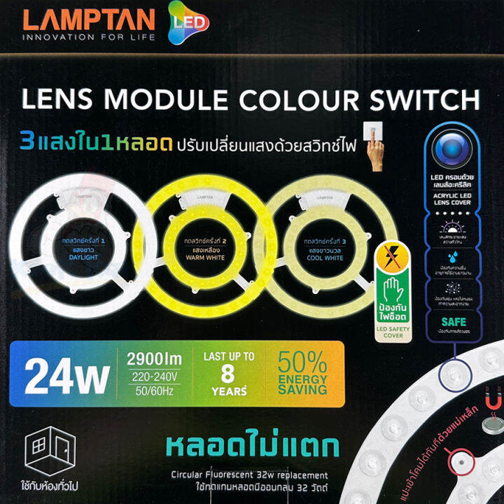 ** สว่างมาก ** LAMPTAN แผงไฟเพดาน LED 24W 3แสงใน 1หลอด รุ่น Lens Module ...