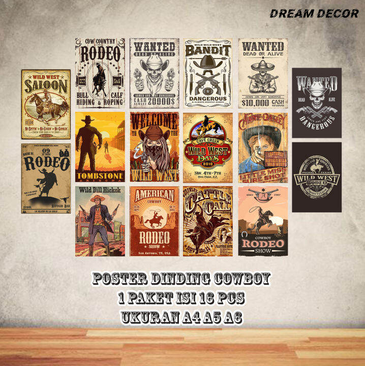 Poster Dinding Kamar Tema Cowboy Retro Aesthetic Ukuran A4 A5 A6 Hiasan ...