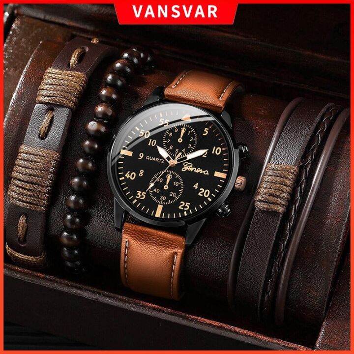 Geneva Men's Watches Casual Leather Band Quartz Watch with Vintage ...