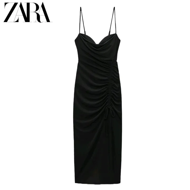 UR Zaraใต้กระโปรงชุดสีดำยาวด้านข้างแบบเซ็กซี่เข้ารูปพอดีชุดจีบสั้น2547636 | Lazada.co.th