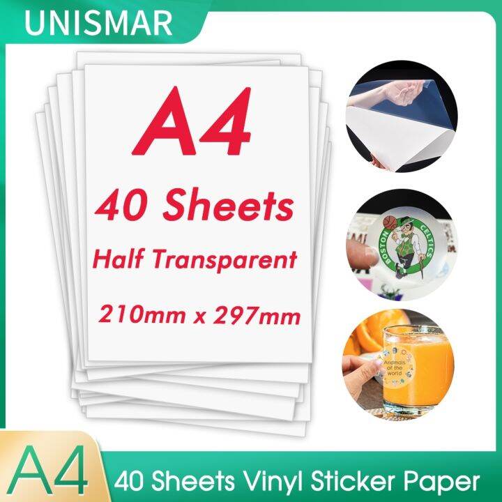 40 Sheets A4 Half Transparent Printable Vinyl Sticker Paper Waterproof 210x297mm Adhesive DIY ...