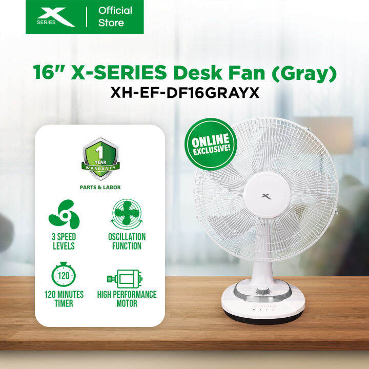 X-SERIES 16 inches Desk Fan 3-Speed Levels Knife-shape Blade Thermally ...