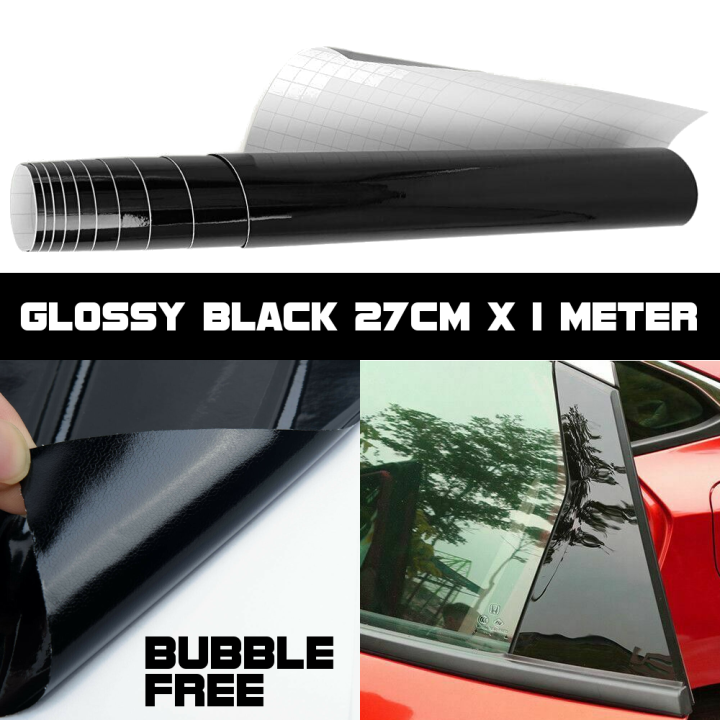 [27CM X 100CM] Gloss Glossy Black Vinyl Film Sheets Car Sticker Wrap ...