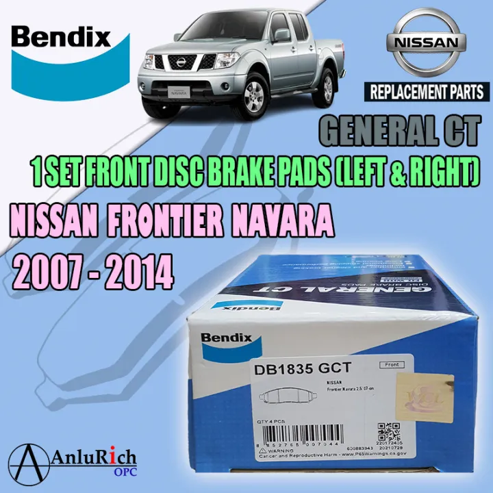 BENDIX BRAKE PADS SET for NISSAN FRONTIER NAVARA 2007 - 2014 FRONT DB1835 / DB1835 GCT | Lazada PH