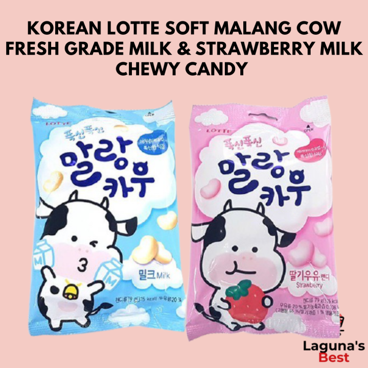 Korean Lotte Soft Malang Cow Fresh Grade Milk & Strawberry Milk Chewy ...