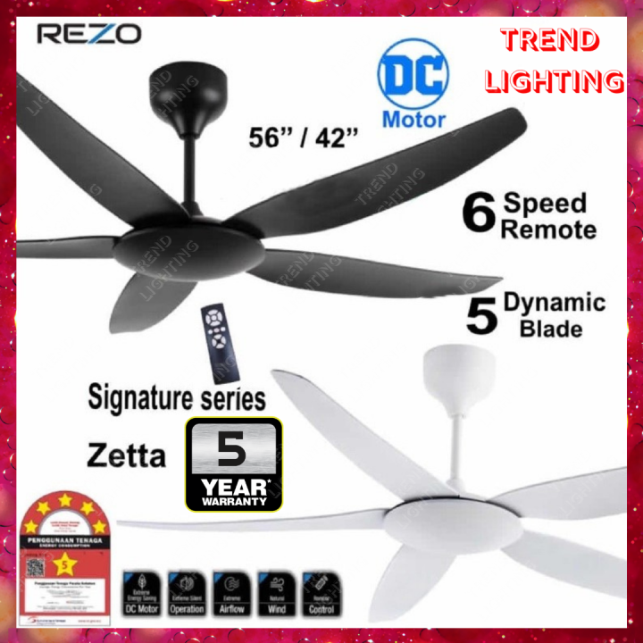 REZO ZETTA 56 Inches / 42 Inches DC Motor 5 Blades Ceiling Fan With 12 ...