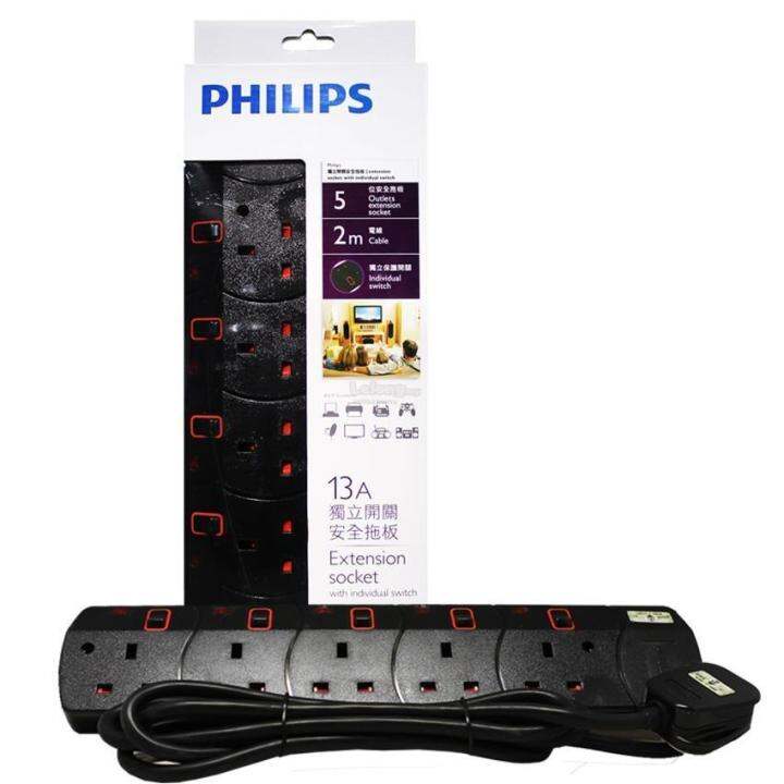 Philips 5 Gang Way with Individual Switch Power Extension Plug Sockets ...