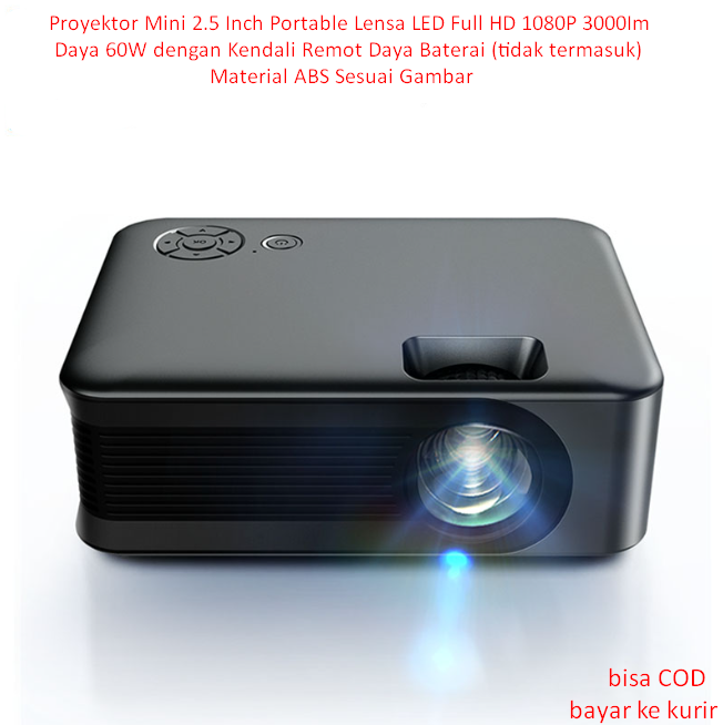 Proyektor Mini 2.5 Inch Portable Lensa LED Full HD 1080P 3000Im Daya ...