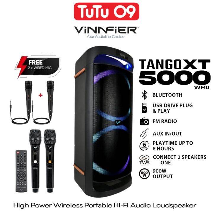 Vinnfier TANGO XT5000 WMU 900W Bluetooth Portable HI-FI Loud Speaker Party Box Karaoke Speaker ...