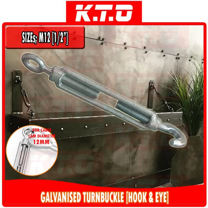 M5 M22] 1PCS HOOK EYE GI TURNBUCKLE ADJUSTABLE GALVANIZED WIRE ROPE ...